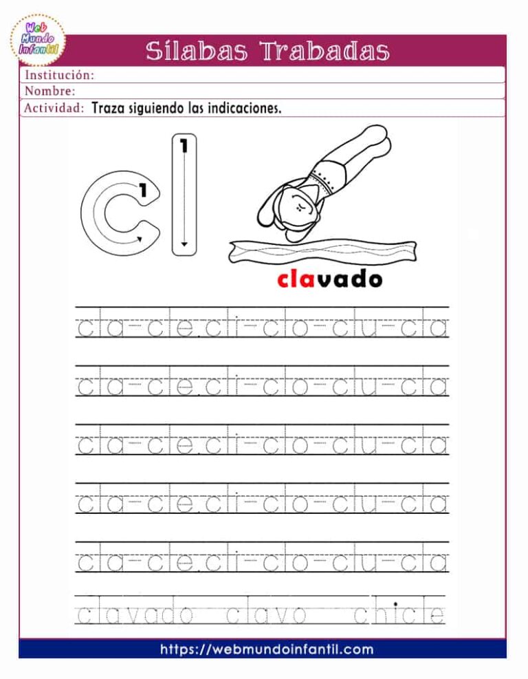 Ejercicios de lectoescritura con silabas trabadas para imprimir