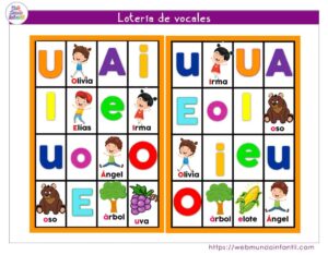 Lotería de vocales para imprimir en pdf