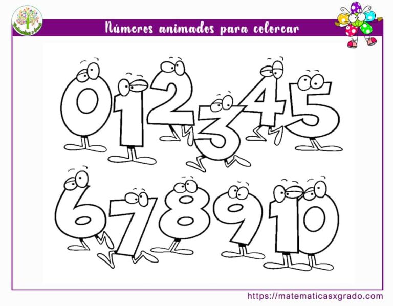 Dibujos de números animados para colorear del 1 al 10