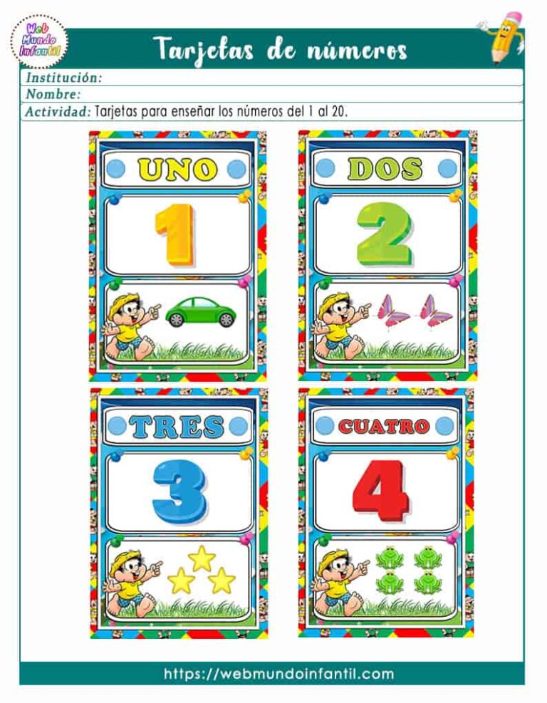 Tarjetas de números del 1 al 20 para imprimir