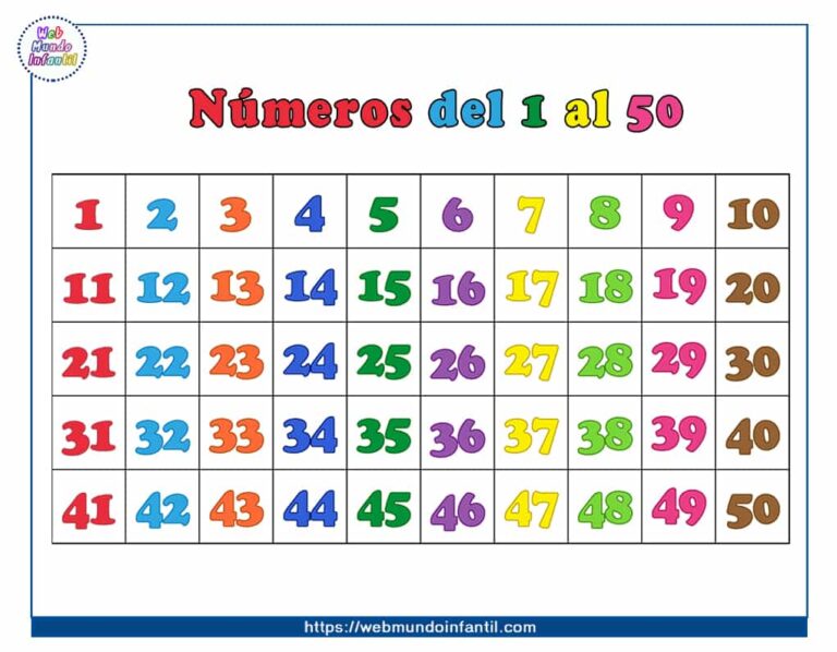 Números del 1 al 50 para niños de preescolar imprimibles