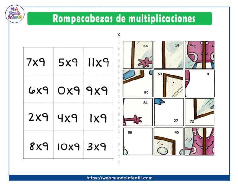 Rompecabezas de multiplicaciones para imprimir