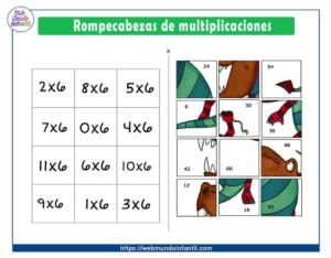 Rompecabezas de multiplicaciones para imprimir