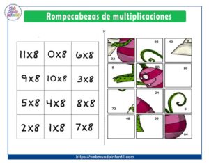 Rompecabezas de multiplicaciones para imprimir