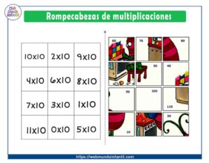 Rompecabezas de multiplicaciones para imprimir