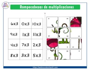 Rompecabezas de multiplicaciones para imprimir