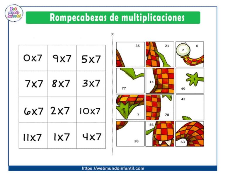 Rompecabezas de multiplicaciones para imprimir