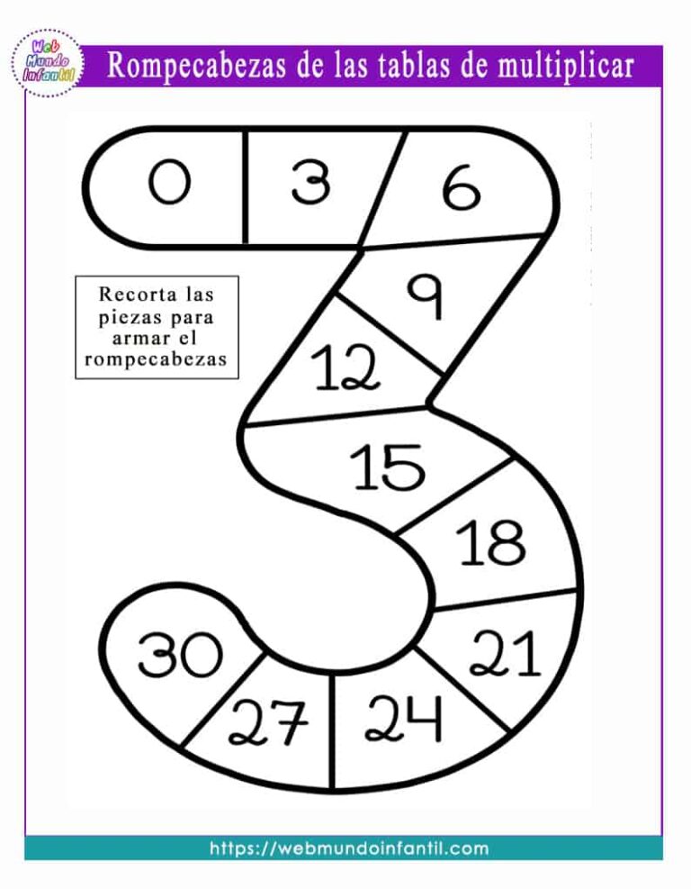 Rompecabezas de las tablas de multiplicar para imprimir pdf