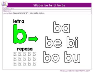 Ejercicios para aprender las sílabas ba be bi bo bu para niños
