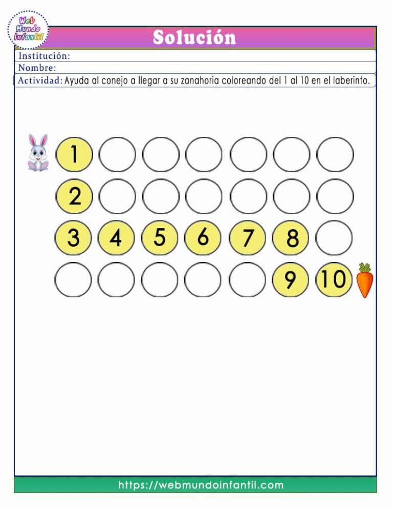 Laberinto de números del 1 al 10 para niños de preescolar