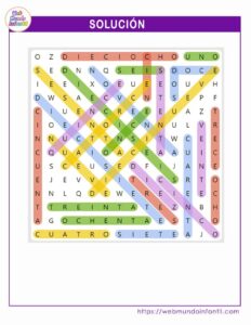 Ejercicio de sopa de letras: Practica con números 1-100