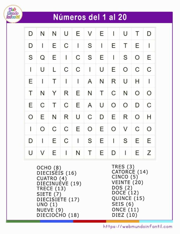 Ejercicio de Sopa de letras del 1 al 20: ¡Diviértete con los números!