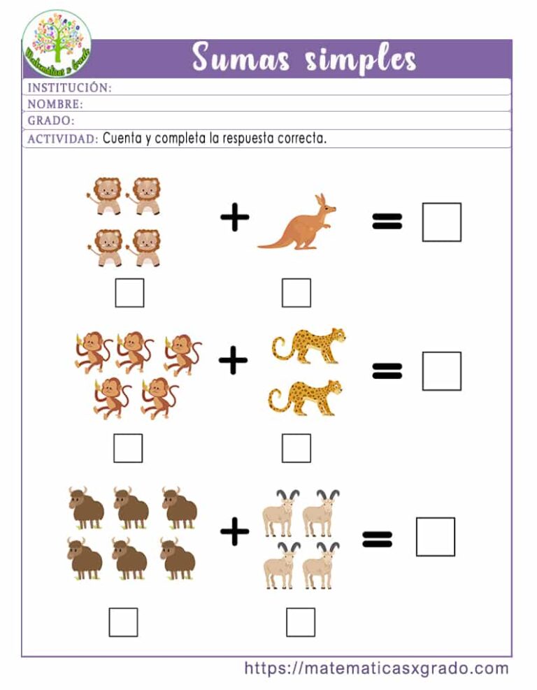 Actividades de sumas para primer grado para imprimir