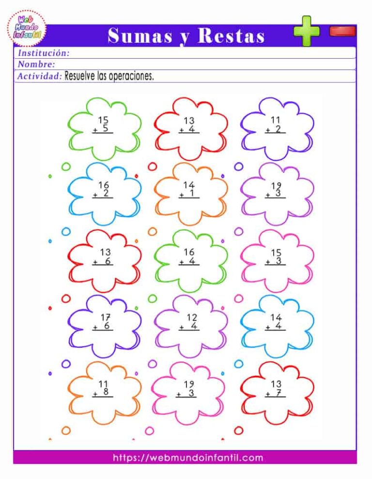 Sumas y restas para primer grado para imprimir
