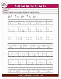Ejercicios para aprender las sílabas ba be bi bo bu para niños