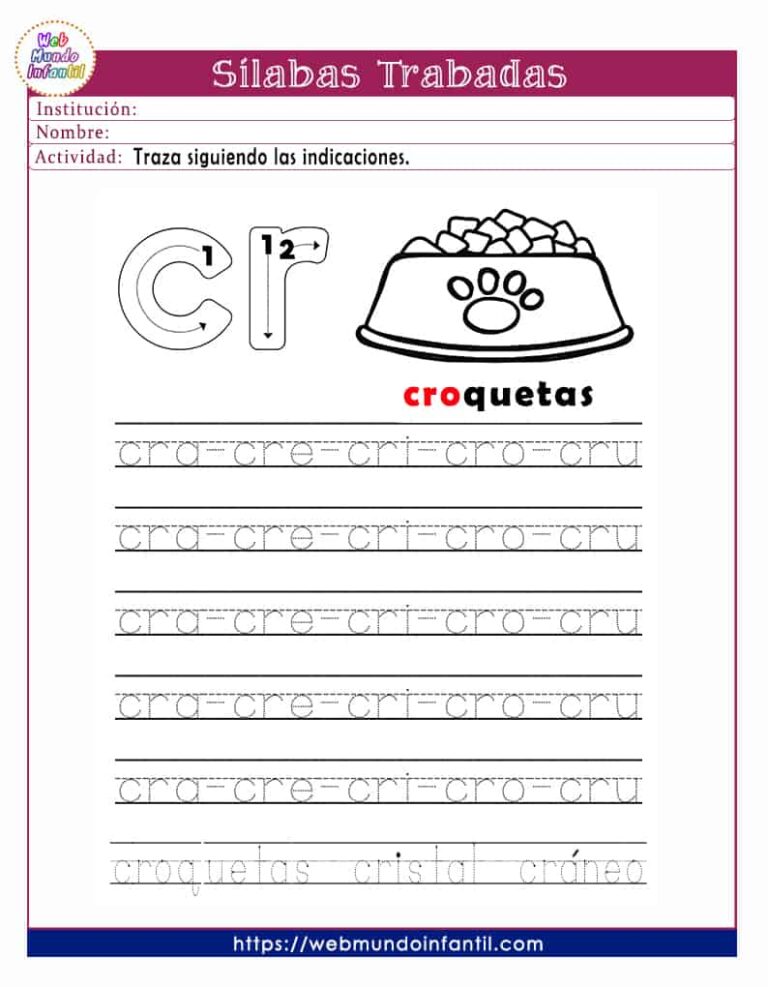 Ejercicios de lectoescritura con silabas trabadas para imprimir