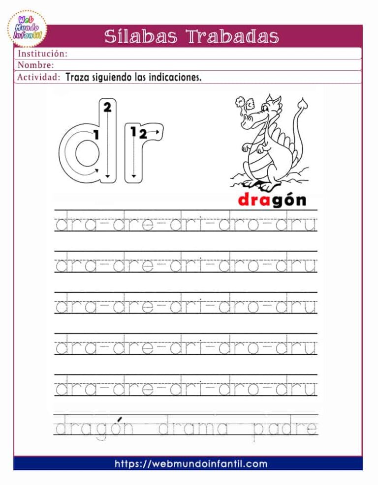 Ejercicios de lectoescritura con silabas trabadas para imprimir