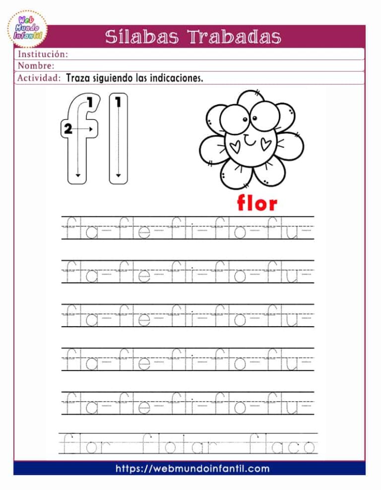 Ejercicios de lectoescritura con silabas trabadas para imprimir