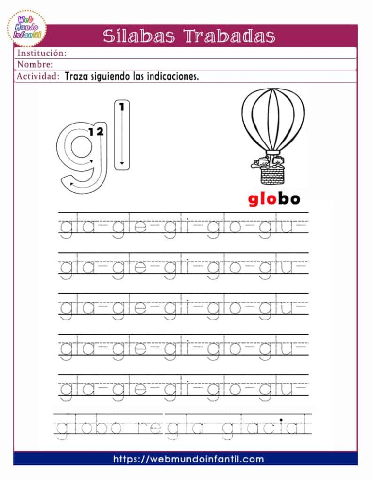 Ejercicios de lectoescritura con silabas trabadas para imprimir