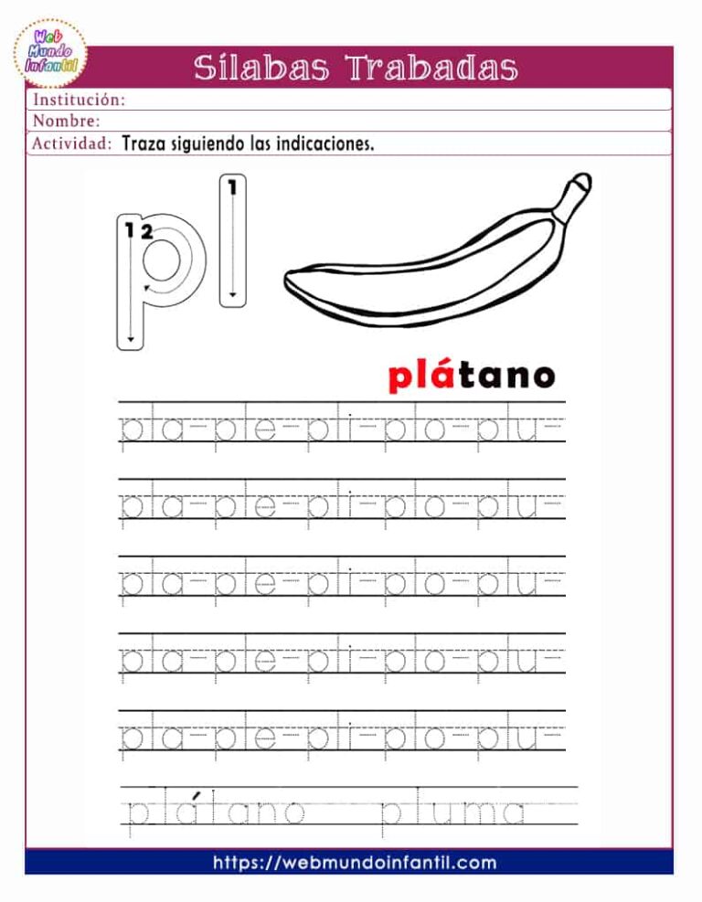 Ejercicios de lectoescritura con silabas trabadas para imprimir