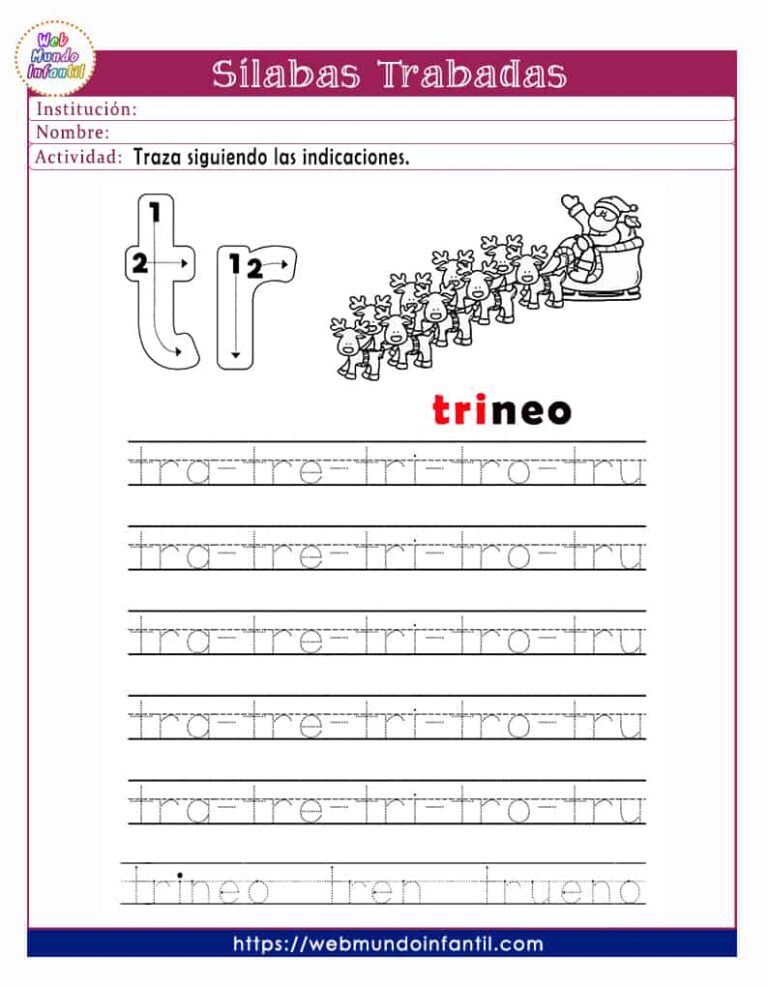 Ejercicios de lectoescritura con silabas trabadas para imprimir